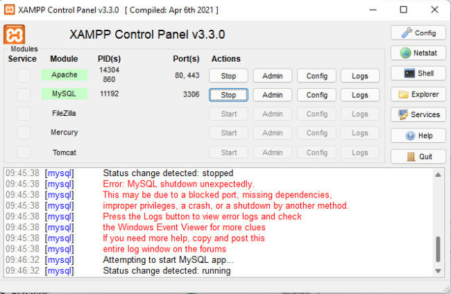 Solução para o erro “MySQL shutdown unexpectedly” no XAMPP - Frederico ...